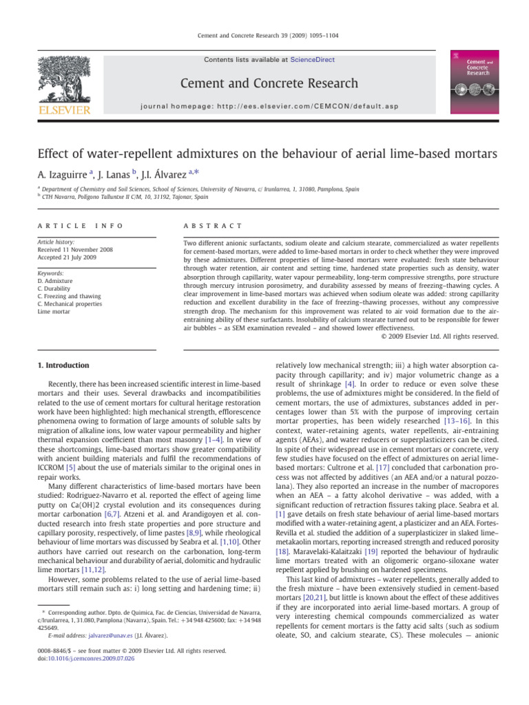 Effect of Water-Repellent Admixtures On The Behaviour of Aerial Lime ...