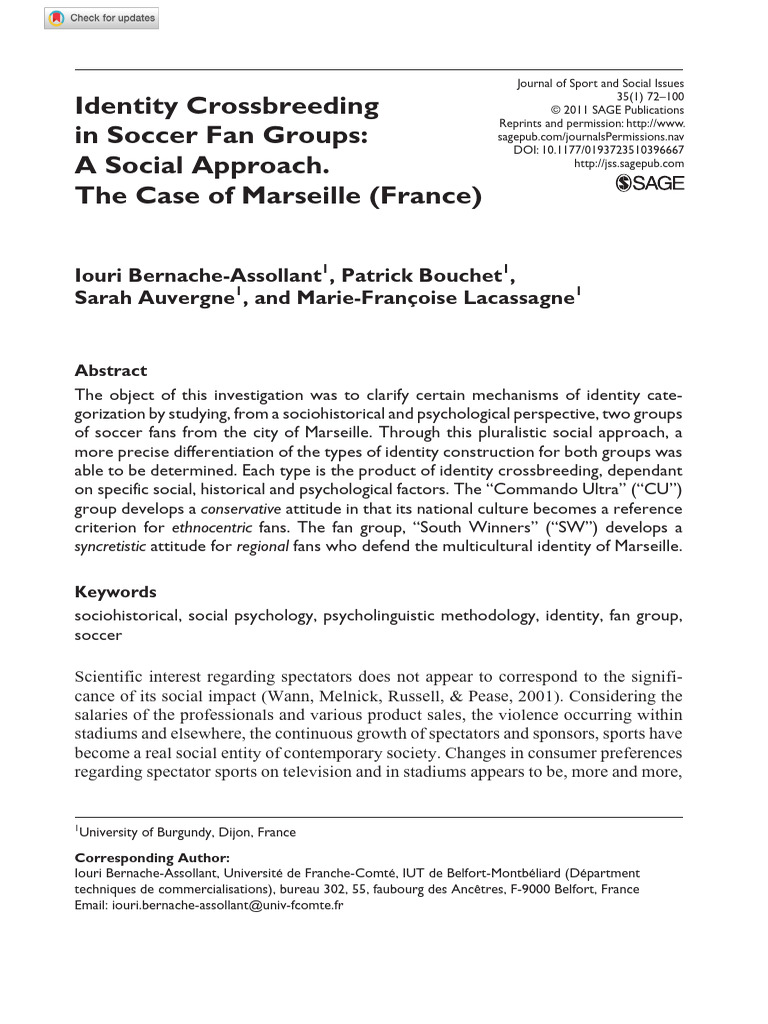 Identity Dynamics in Marseille Soccer Fans | PDF | Identity (Social ...