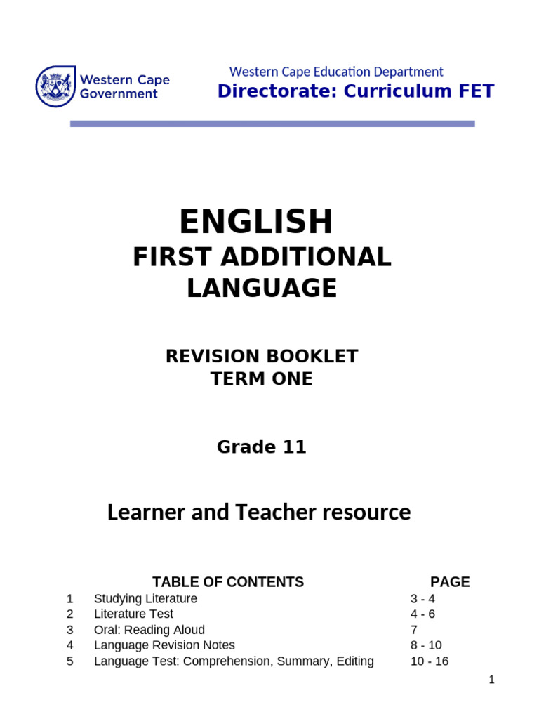 Grade 11 EFAL Paper 1 Revision Notes | PDF | Question | Essays