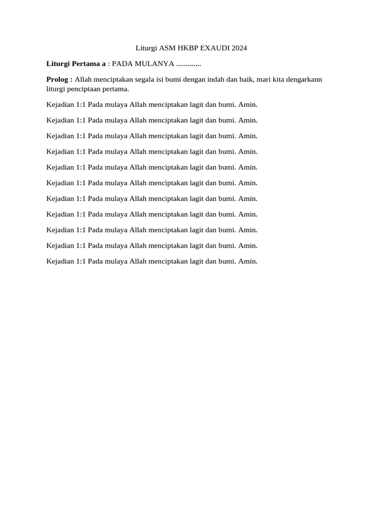 Liturgi ASM HKBP EXAUDI 2024 | PDF | Agama & Spiritualitas