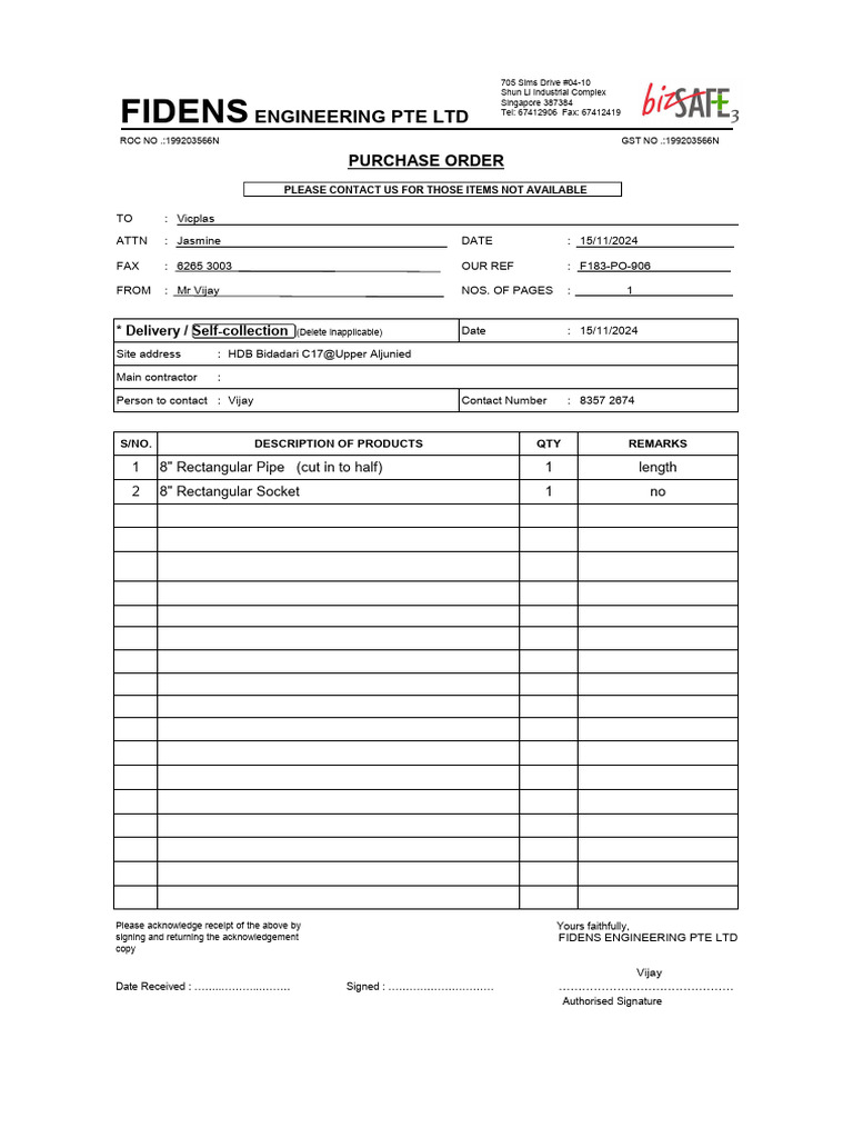 Fidens: Engineering Pte LTD | PDF
