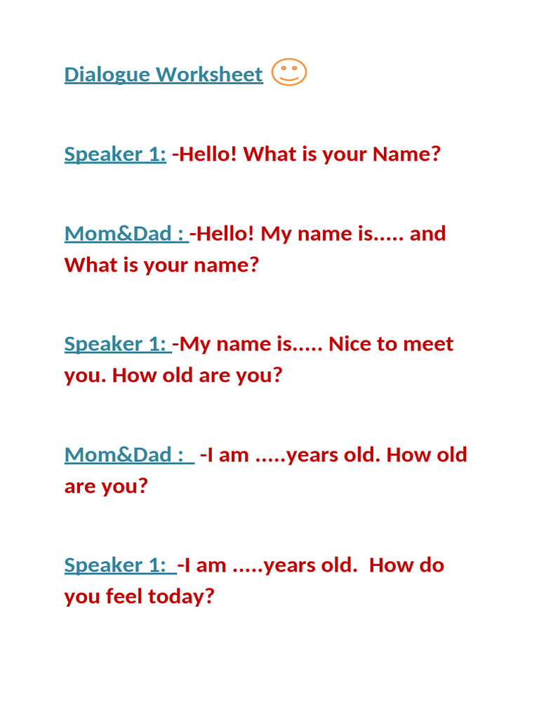 Dialogue Worksheet | PDF