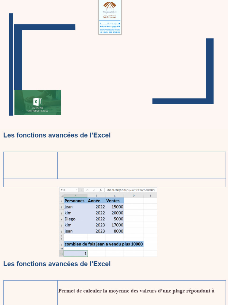 Excel Avancé : Fonctions et Formules | PDF | Microsoft Excel