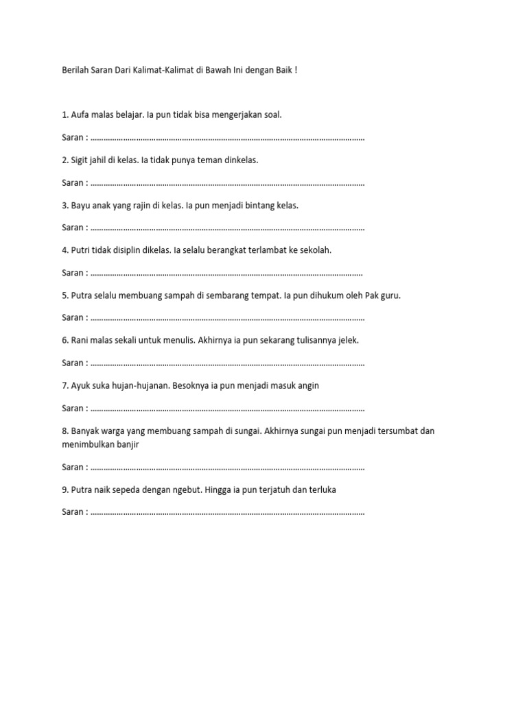 Contoh Kalimat Saran yang Baik | PDF