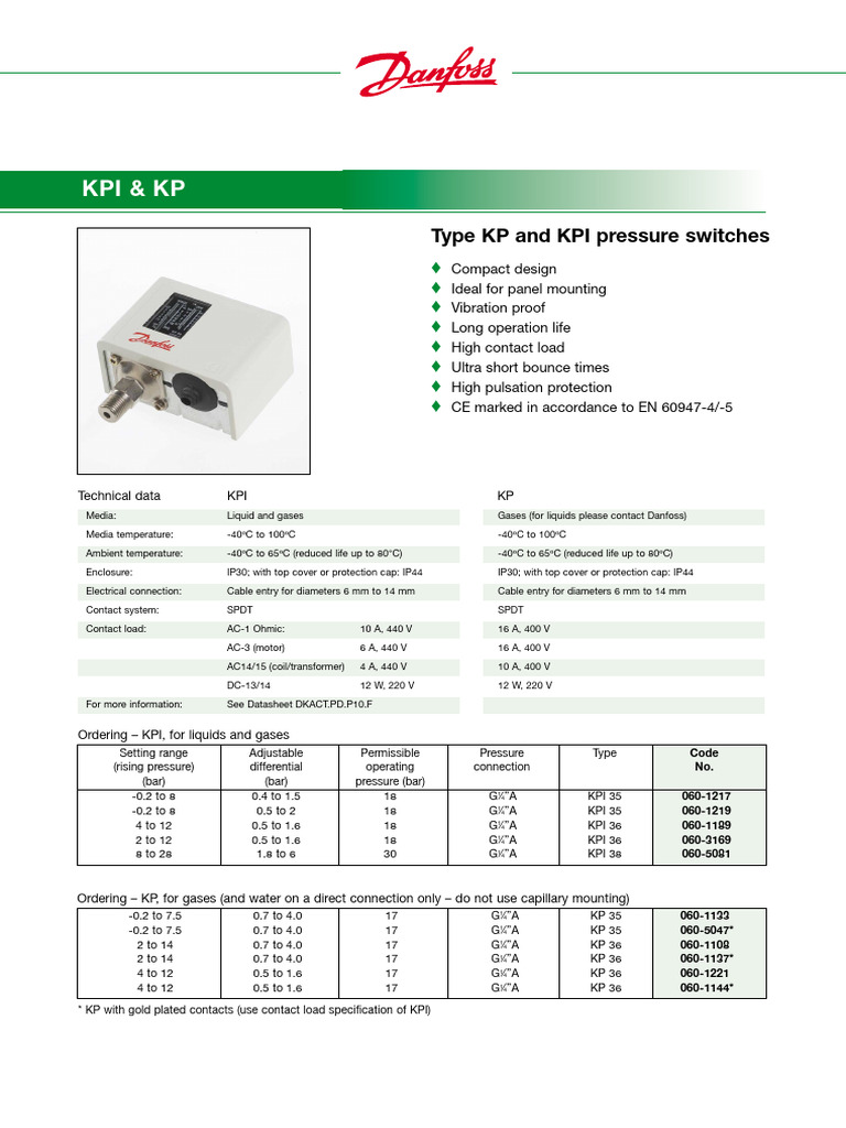 Pressure Switch KPI | PDF | Switch | Gases