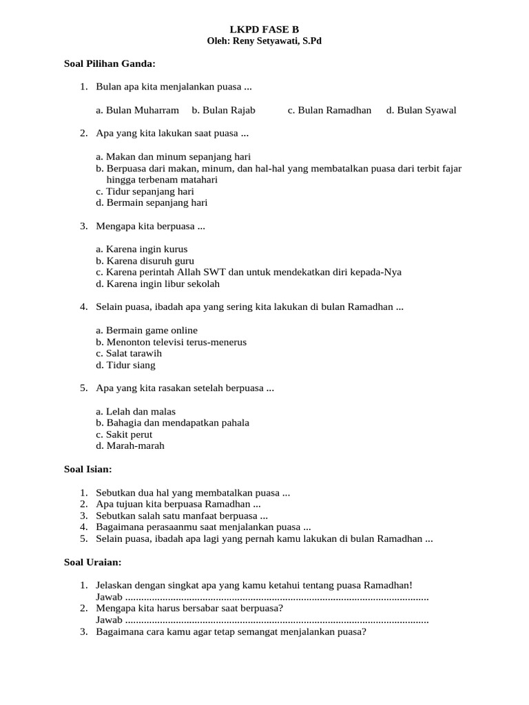 LKPD FASE B Tentang Puasa Ramadhan | PDF