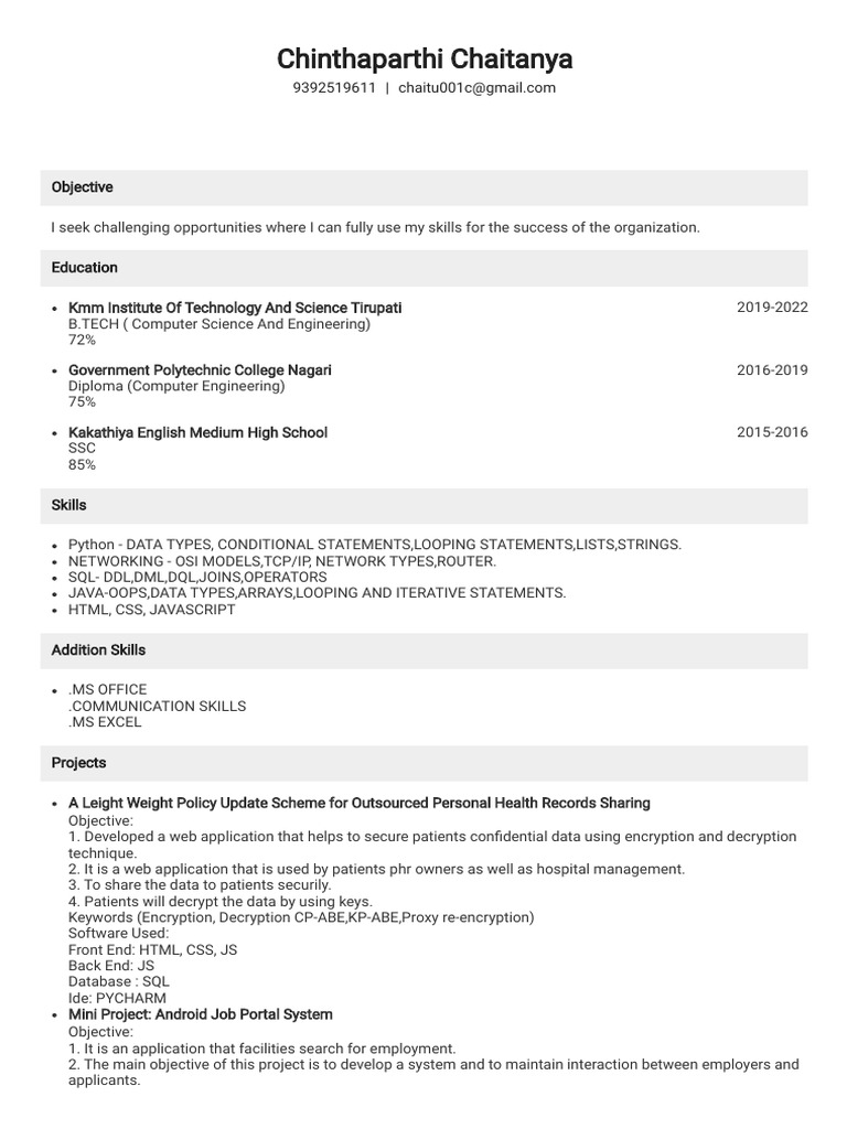 Chaitanya Resume | PDF | Computers