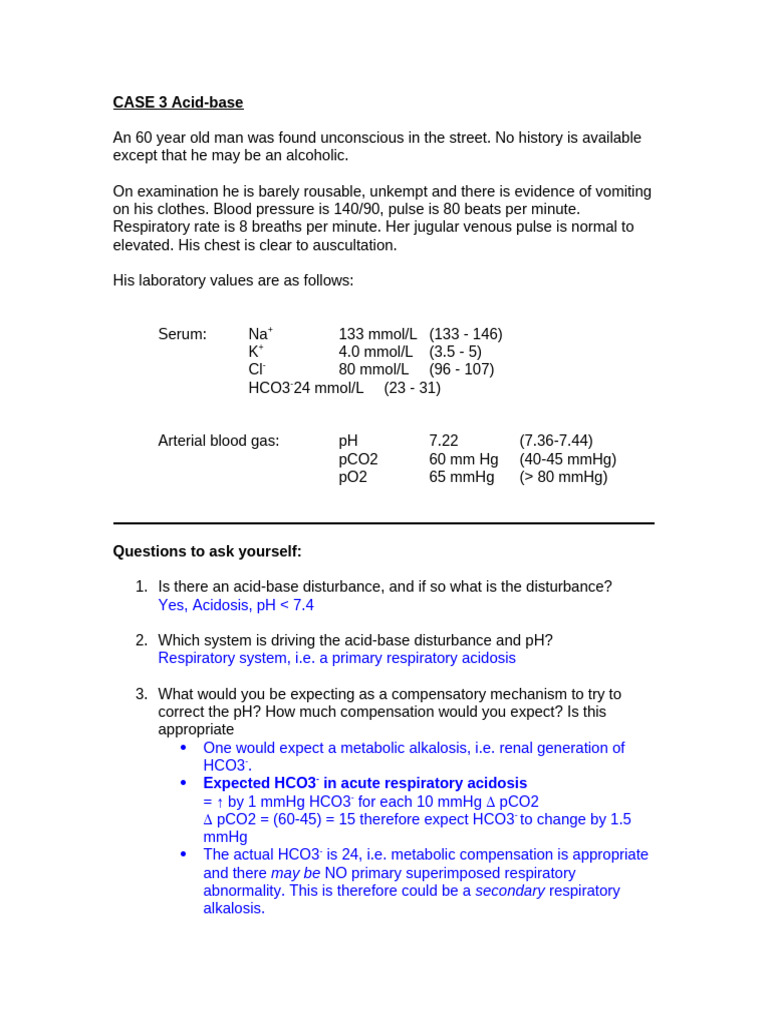 Case 4 Acid Base Pdf Cardiovascular System Medical Specialties