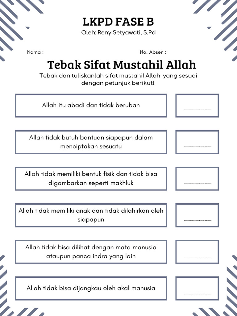 Tebak Sifat Mustahil Allah Lembar Kerja Pendidikan Biru Putih Sederhana ...
