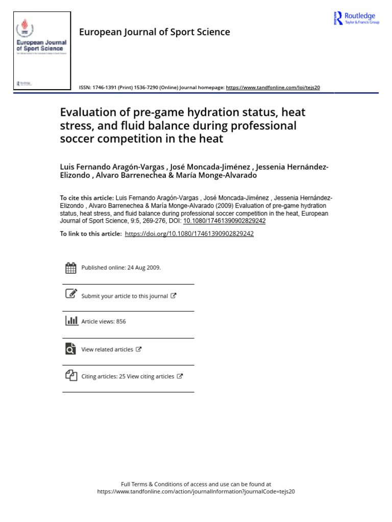 2009 - Evaluation of Pre Game Hydration Status Heat Stress and Fluid ...