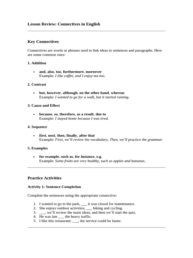 Connectives - Andressa | PDF | Sentence (Linguistics) | Linguistics