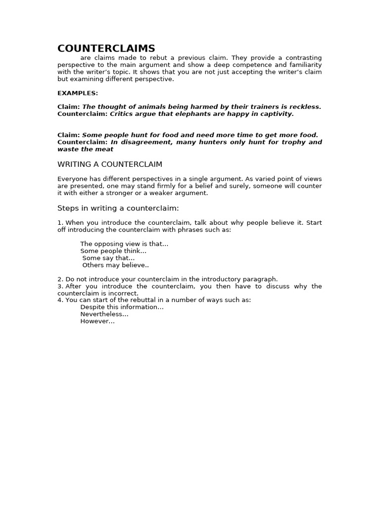 How to Write Effective Counterclaims | PDF