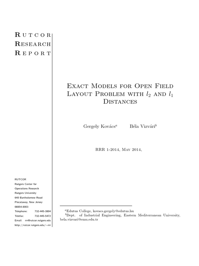 Exact Models For Open Field Layout Probl | PDF | Distance | Vertex ...