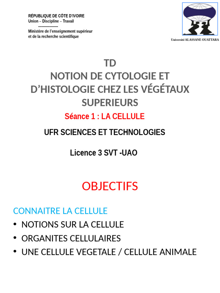 TD Cyto-Histo Seance 1 Etudiants | PDF | Cellule (Biologie) | Plantes
