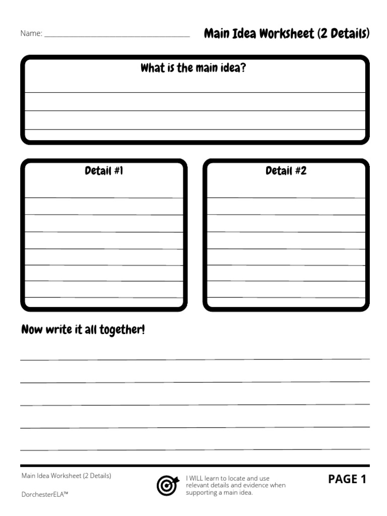 Main Idea Worksheet (2 Details) | PDF