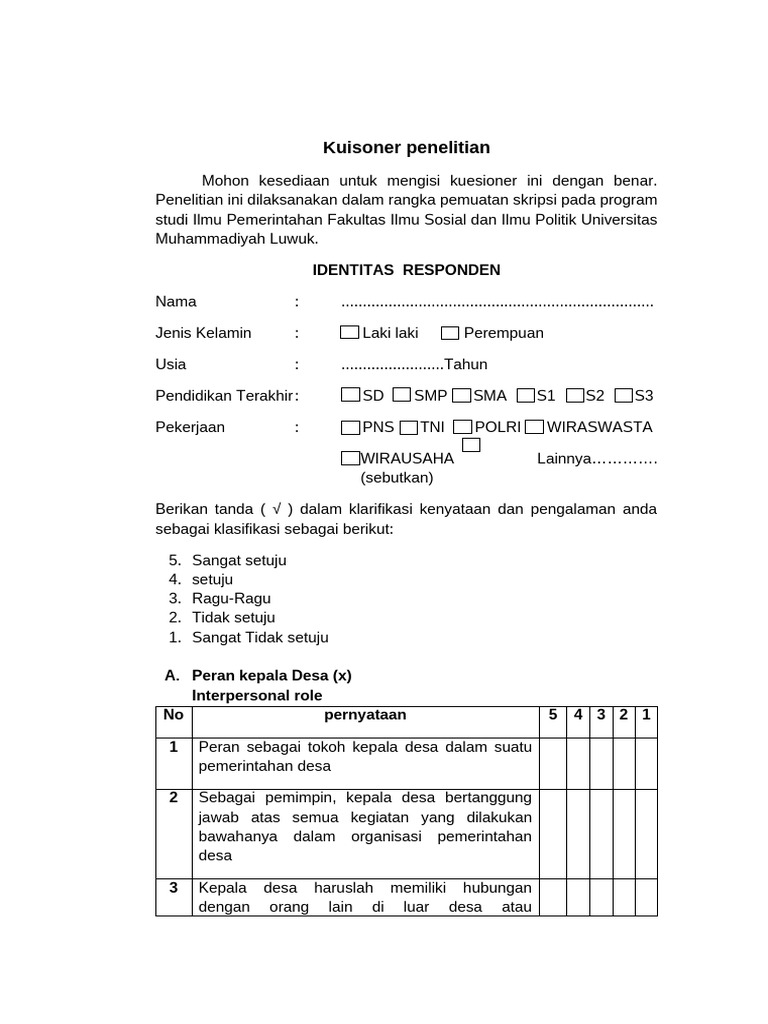 Kuisoner Penelitian | PDF | Karier & Perkembangan
