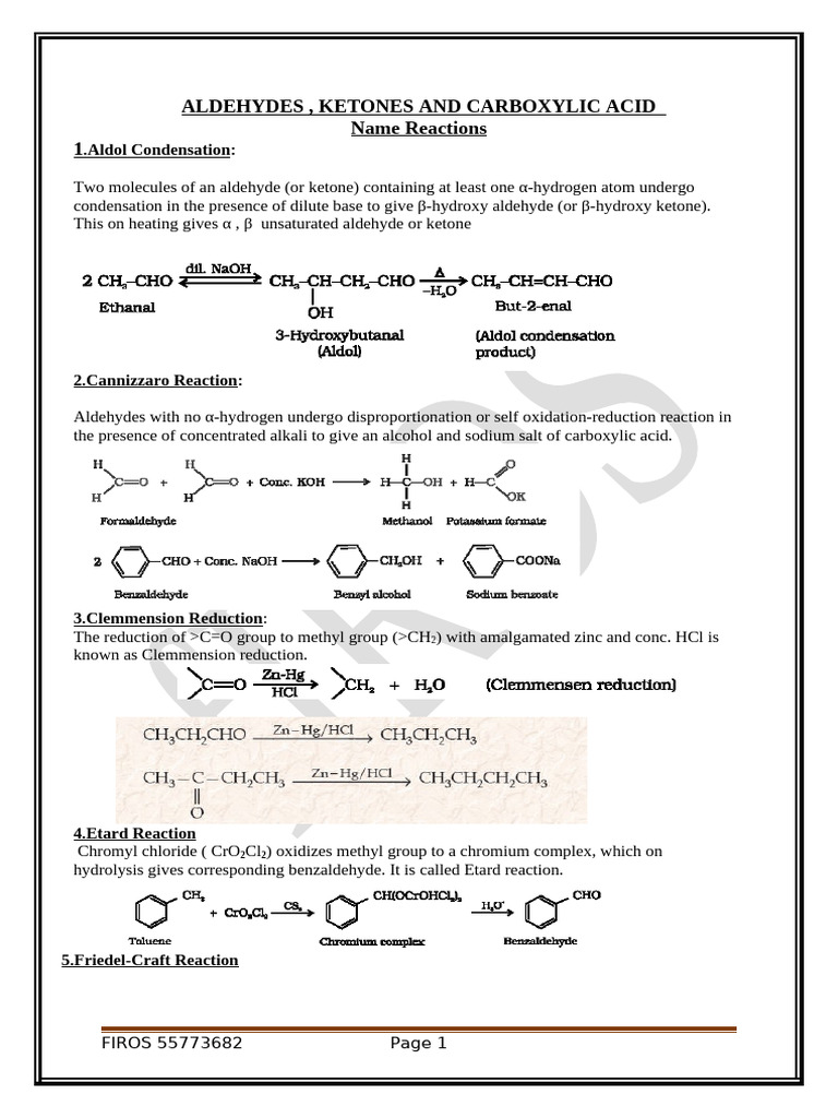 Aldehydes-Name Reaction | PDF | Aldehyde | Chemical Reactions