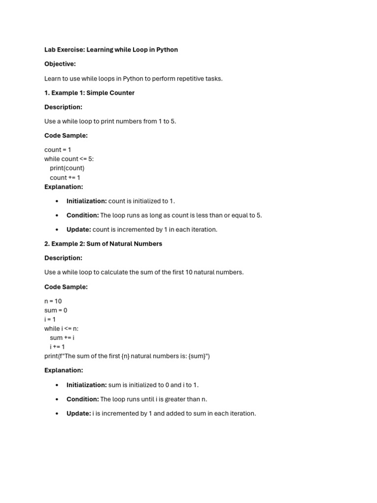 Lab Exercise 2 While Loop And For Loop Pdf Control Flow Software Development 