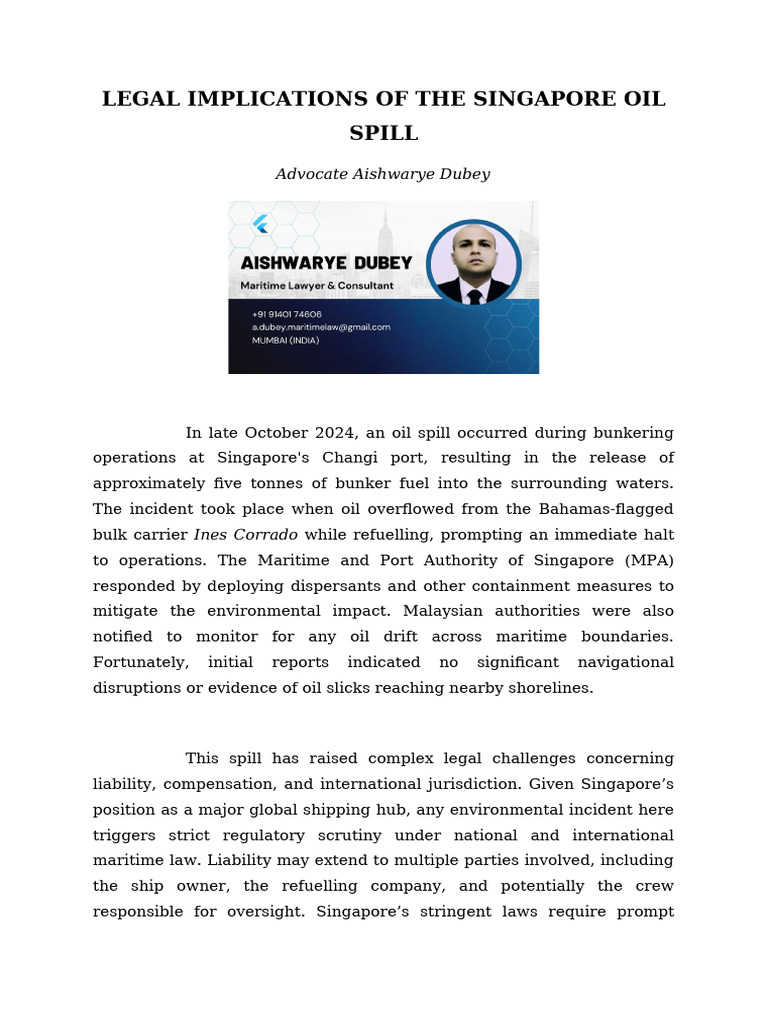 Legal Implications of The Singapore Oil Spill | PDF | Oil Spill | Singapore