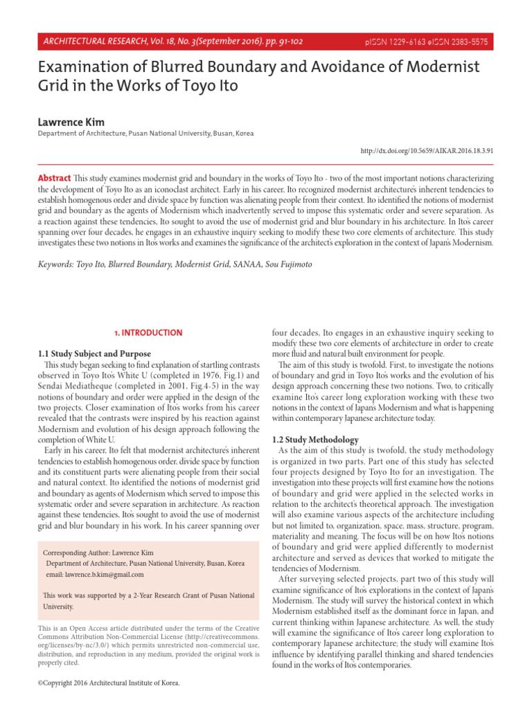 Examination of Blurred Boundary and Avoidance of Modernist Grid in The Works of Toyo Ito | PDF