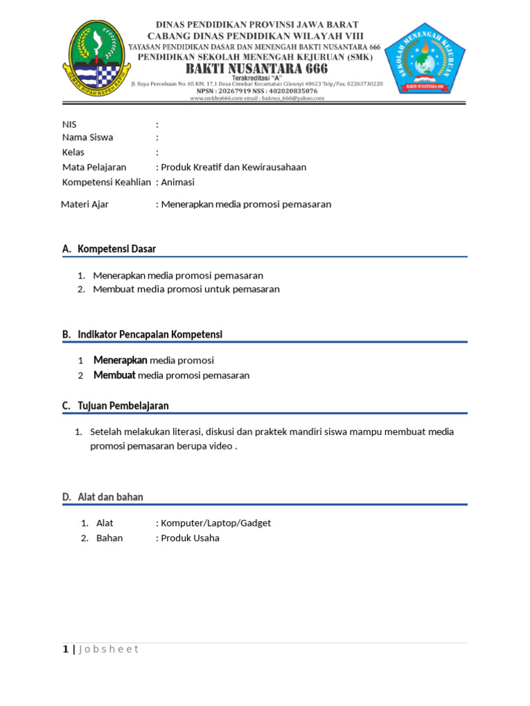Contoh Jobsheet | PDF | Bisnis | Seni