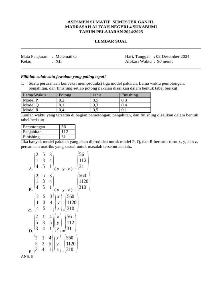 Soal Matematika Kelas XII UMPTN | PDF