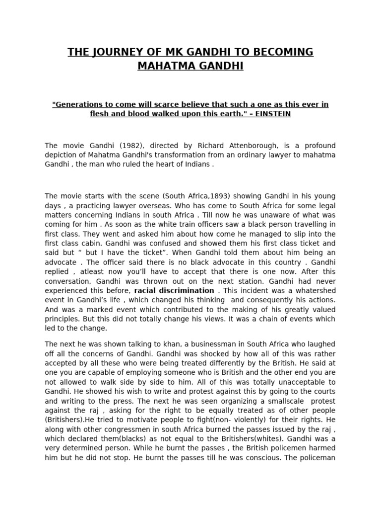 THE JOURNEY OF MK GANDHI TO BECOMING MAHATMA GANDHI Updated | PDF ...