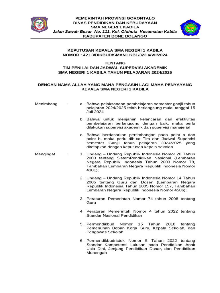 Supervisi Akademik Semester Ganjil 2024-2025 | PDF
