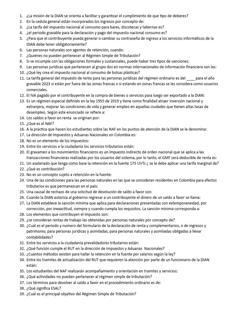 Preguntas NAF - DIAN | PDF | Impuestos | Economias