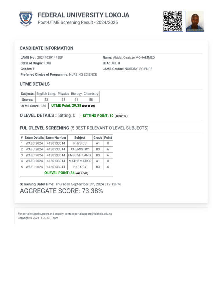 202440391445EF Result - FUL Post UTME Portal | PDF