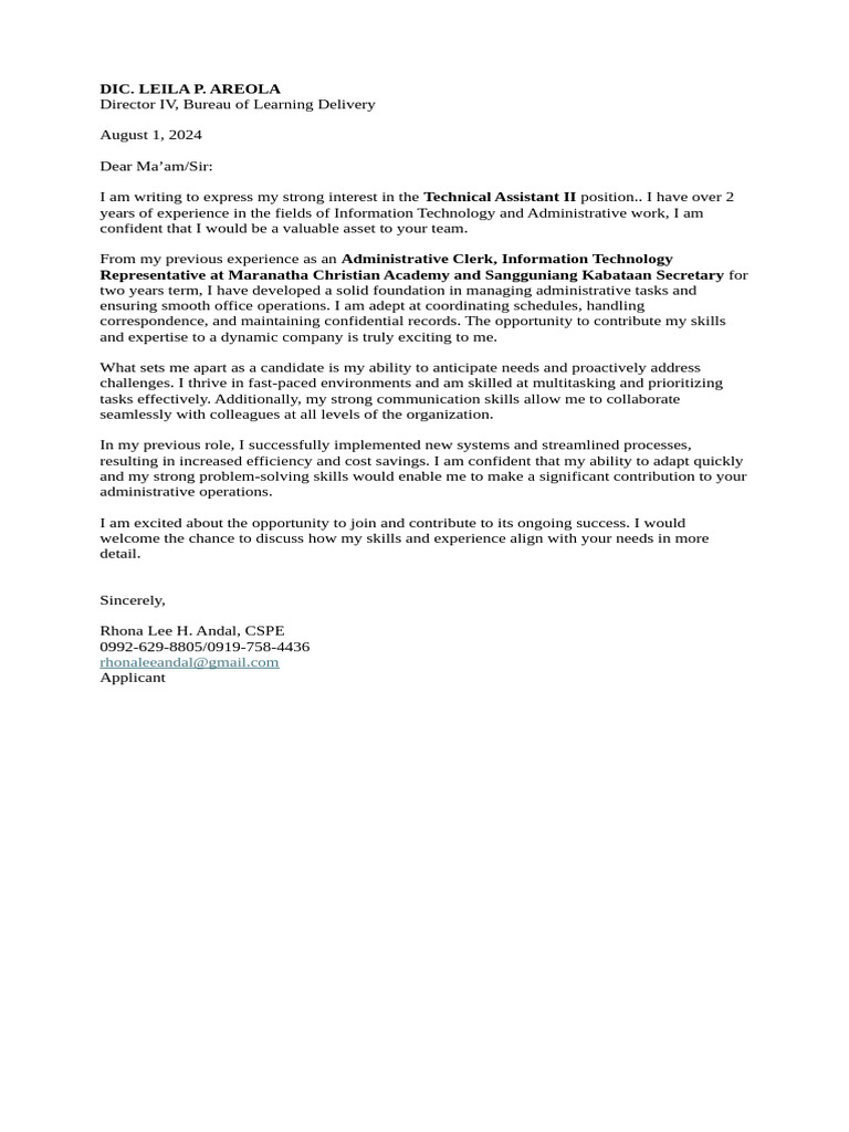 Cover Letter - Pms Teacep | PDF