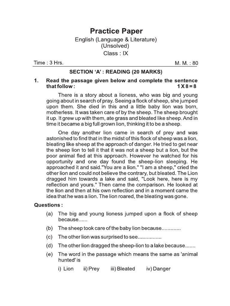 9 English Sample Paper 2020 2021 Set 3 | PDF | Business