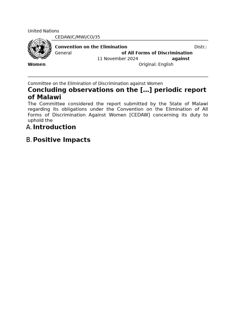Malawi's CEDAW Report Review | PDF