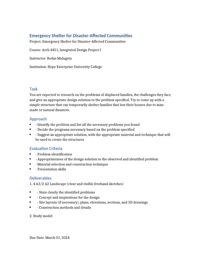 Emergency Shelter Project Document | PDF | Art | Computers