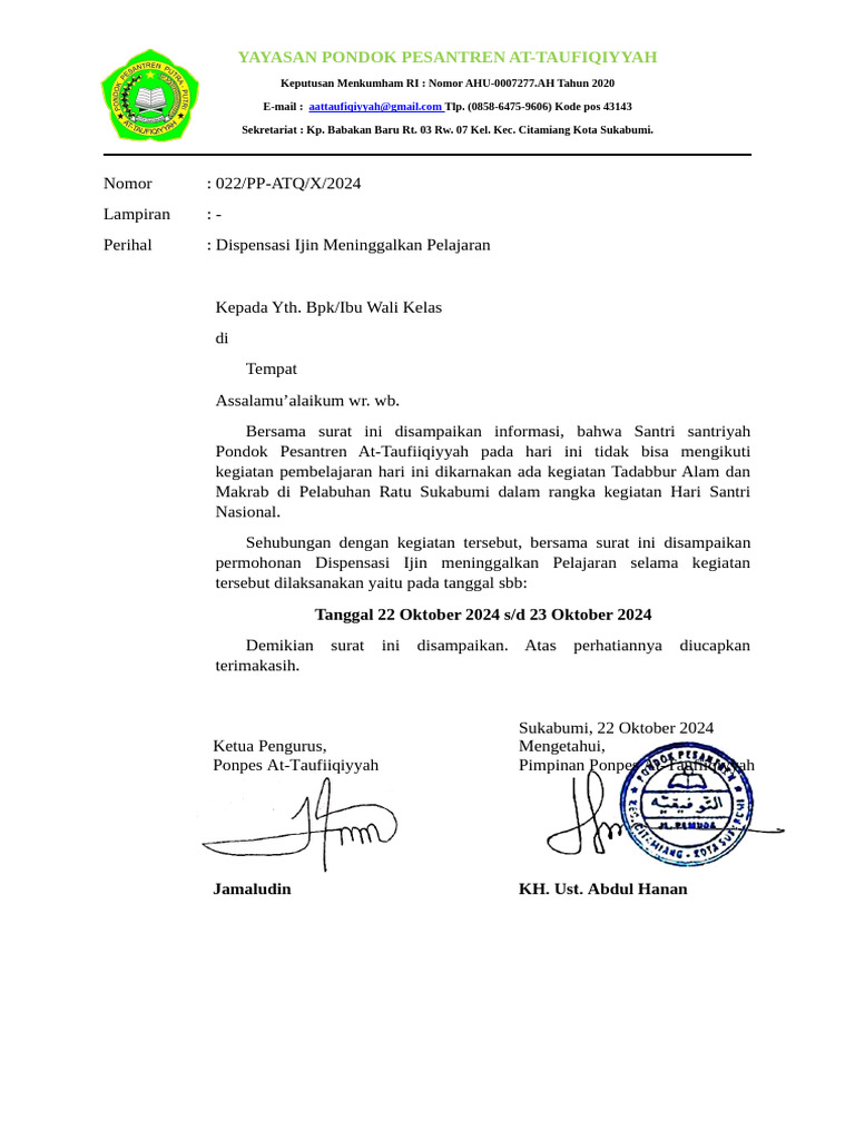 Surat Dispen Sekolah | PDF