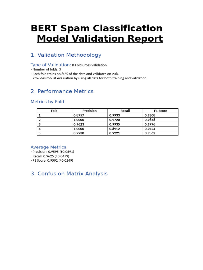 21BAI1156 - BERT Spam Classification Model Validation Report | PDF ...