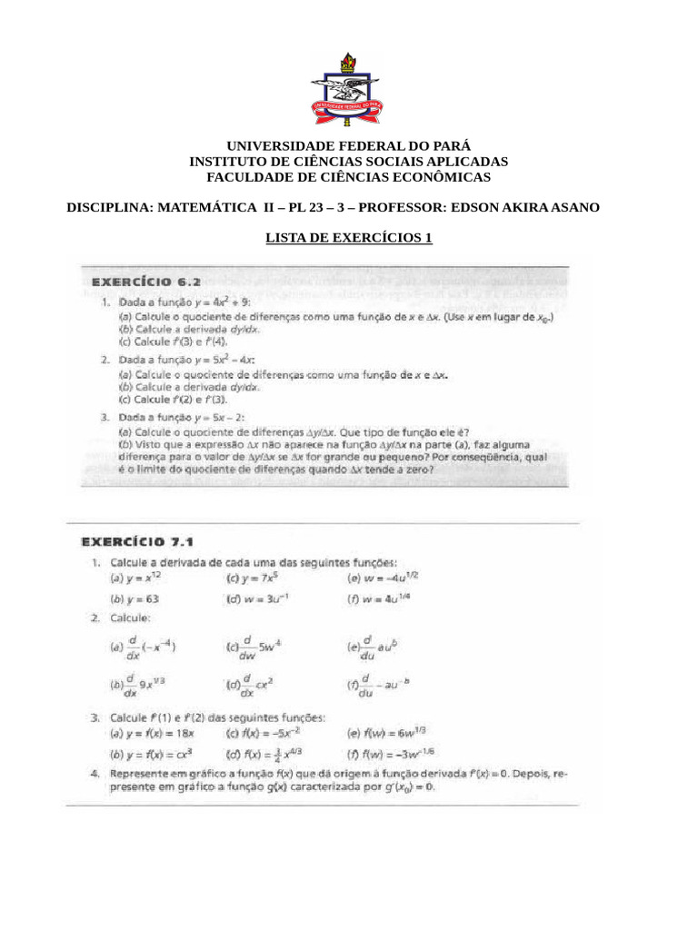 Lista1 Matematica2 | PDF