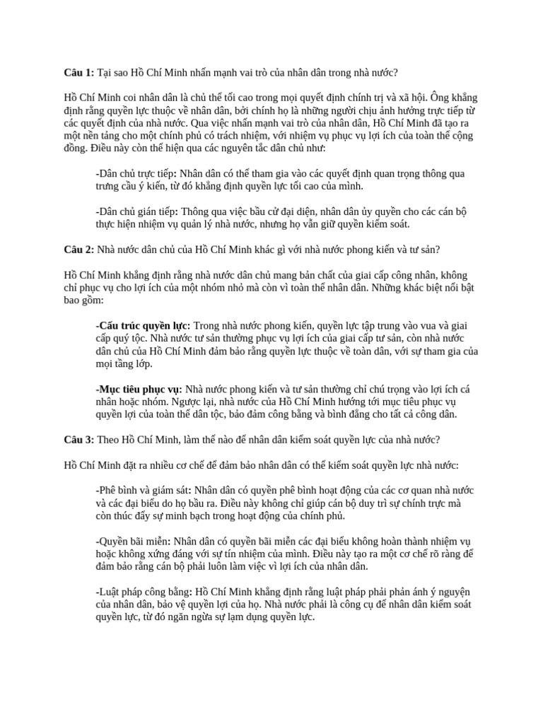 Câu hỏi TTHCM 1 | PDF