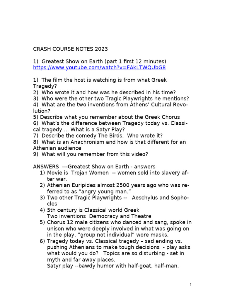 Crash Course Notes 2024 | PDF | Tragedy | Oedipus