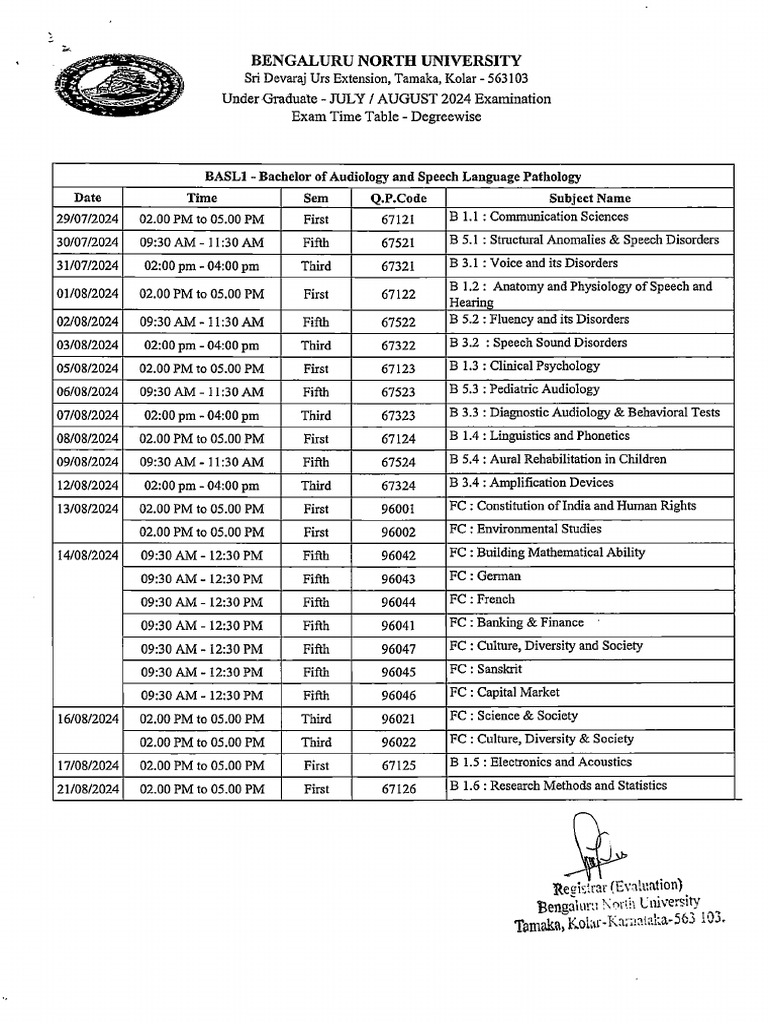 CBCS Time Table - 0001 | PDF