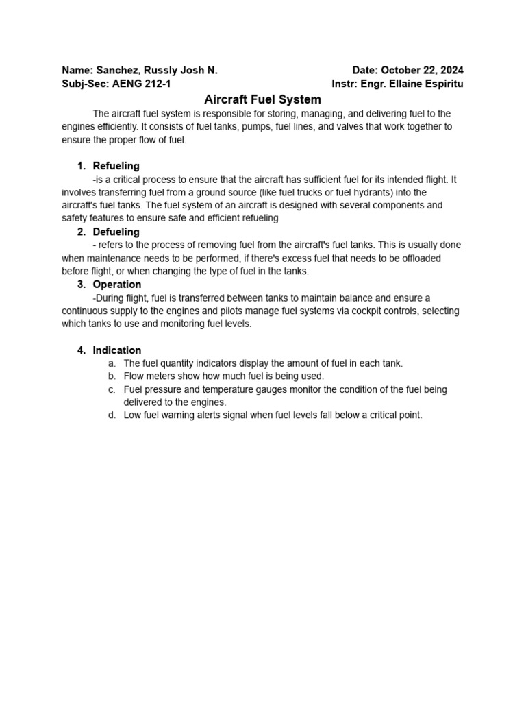 Aircraft Fuel System Assignment | PDF