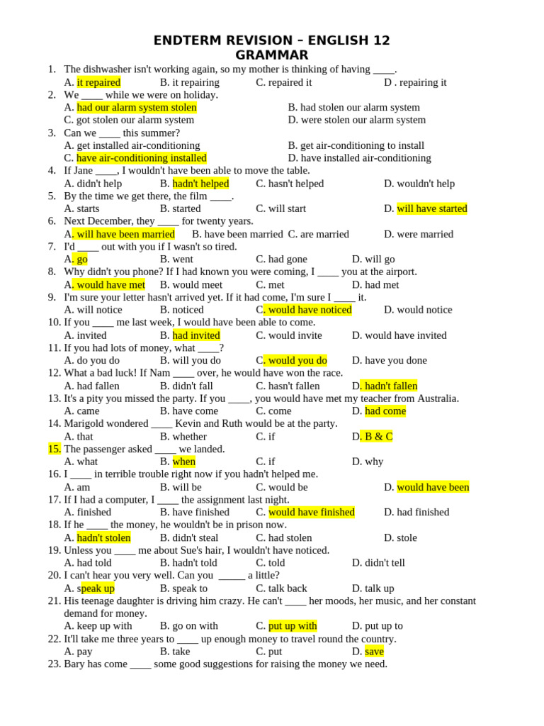 Grammar Revision E2 | PDF