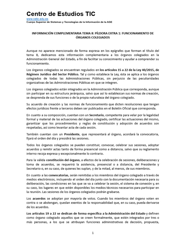 Información Complementaria 2 TEMA 8 ÓRGANOS COLEGIADOS | PDF | Gobierno | Gobernancia