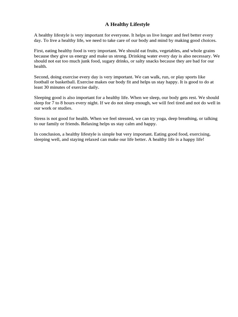 A Healthy Lifestyle Essay | PDF | Lifestyle