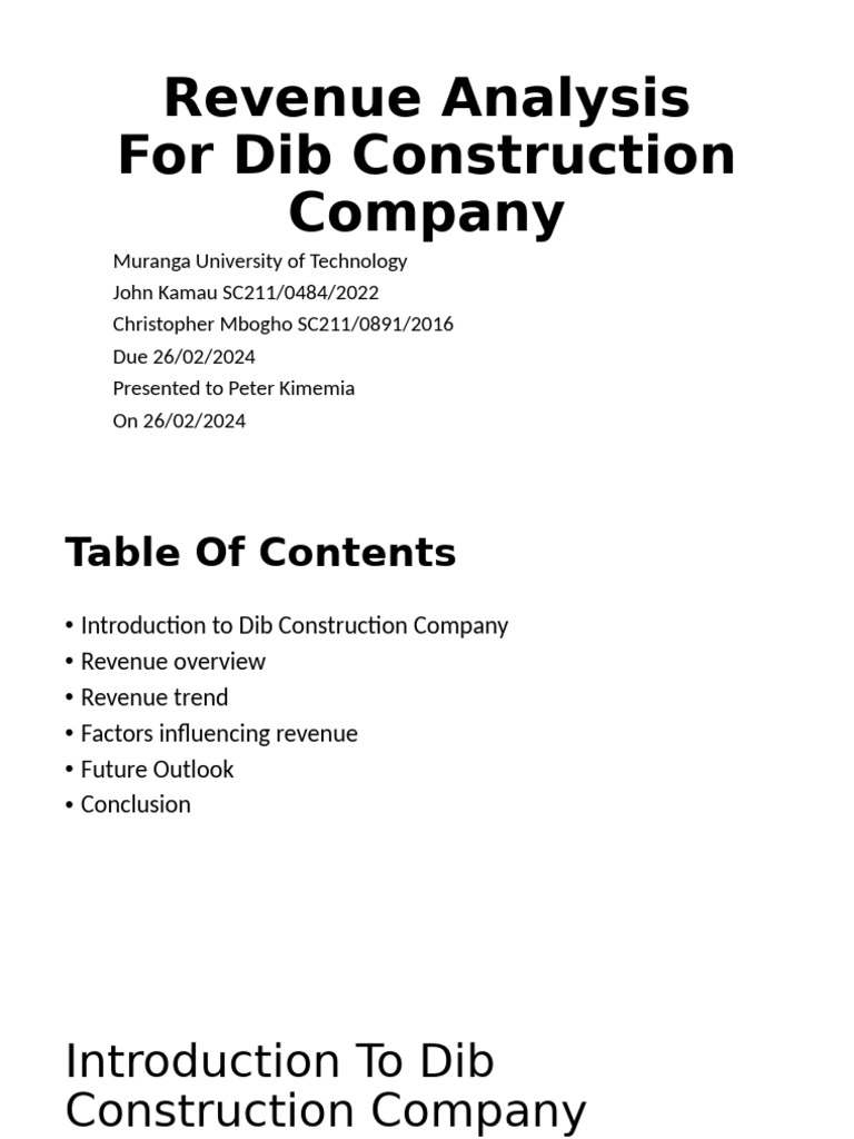Revenue Analysis For Dib Construction Company | PDF | Business | Technology & Engineering