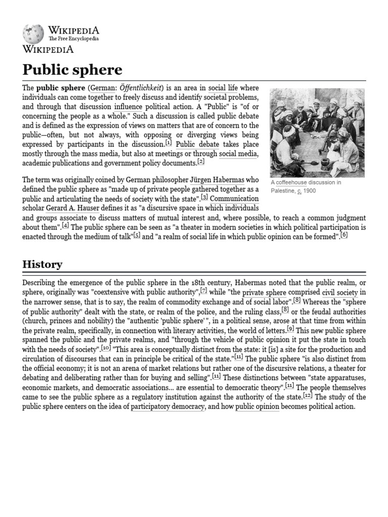 Public sphere - Wikipedia | PDF | Public Sphere | Political Science