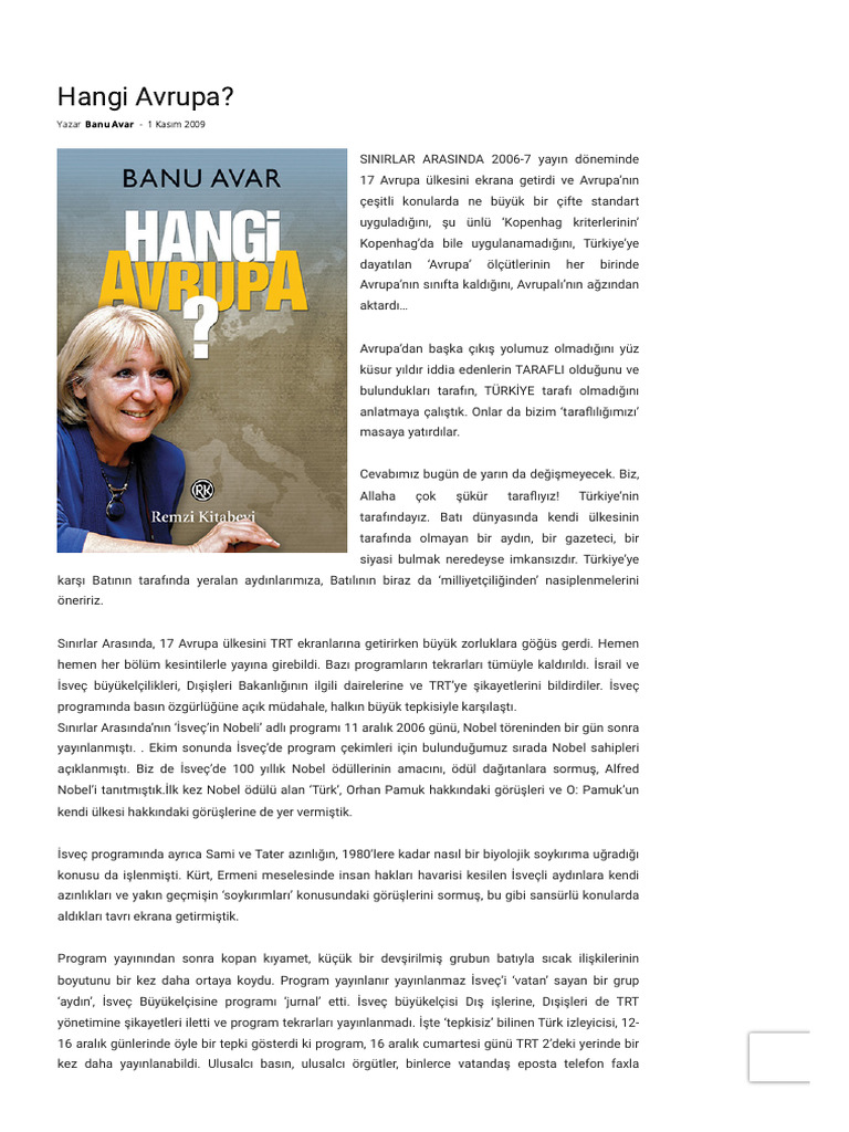 Hangi Avrupa - Banu Avar | PDF