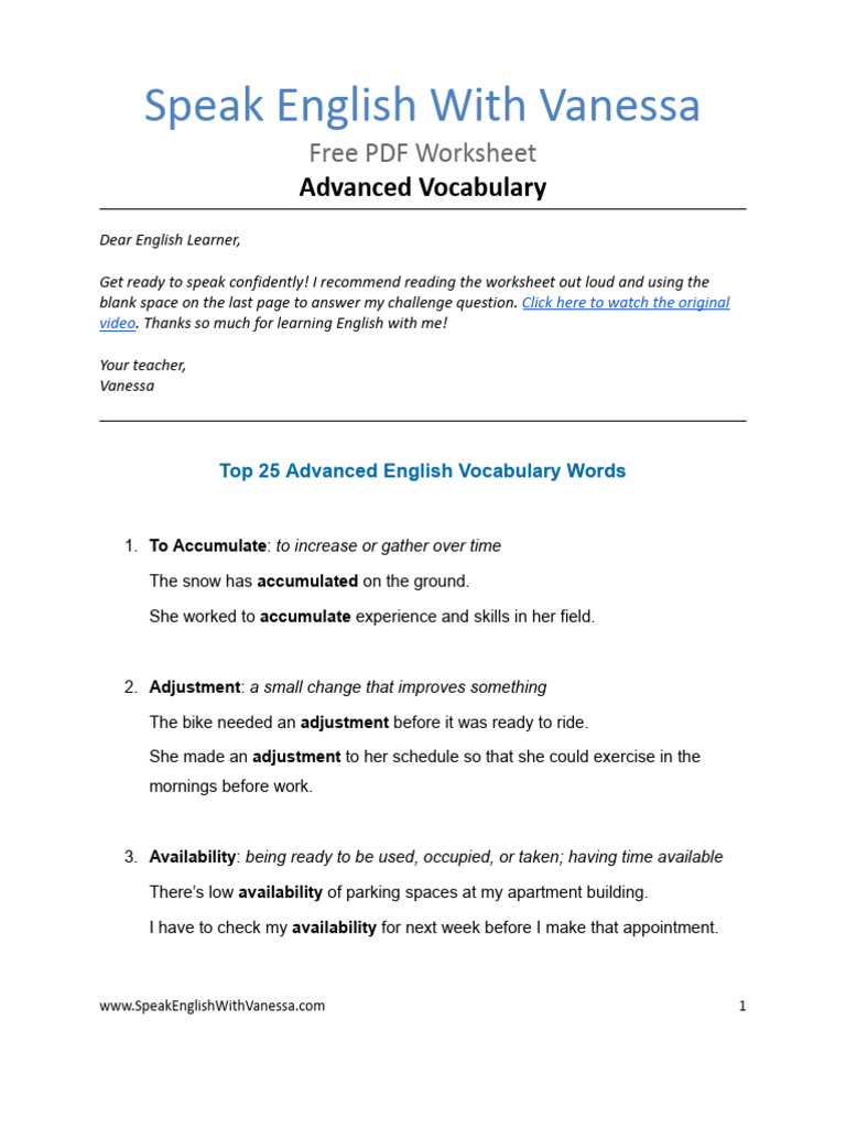 Advanced Vocabulary - Speak English With Vanessa | PDF