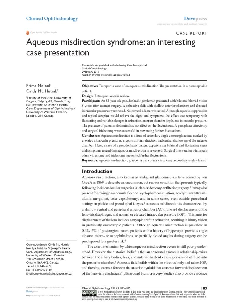 Aqueous Misdirection Syndrome An Interesting Case Presentation | PDF ...