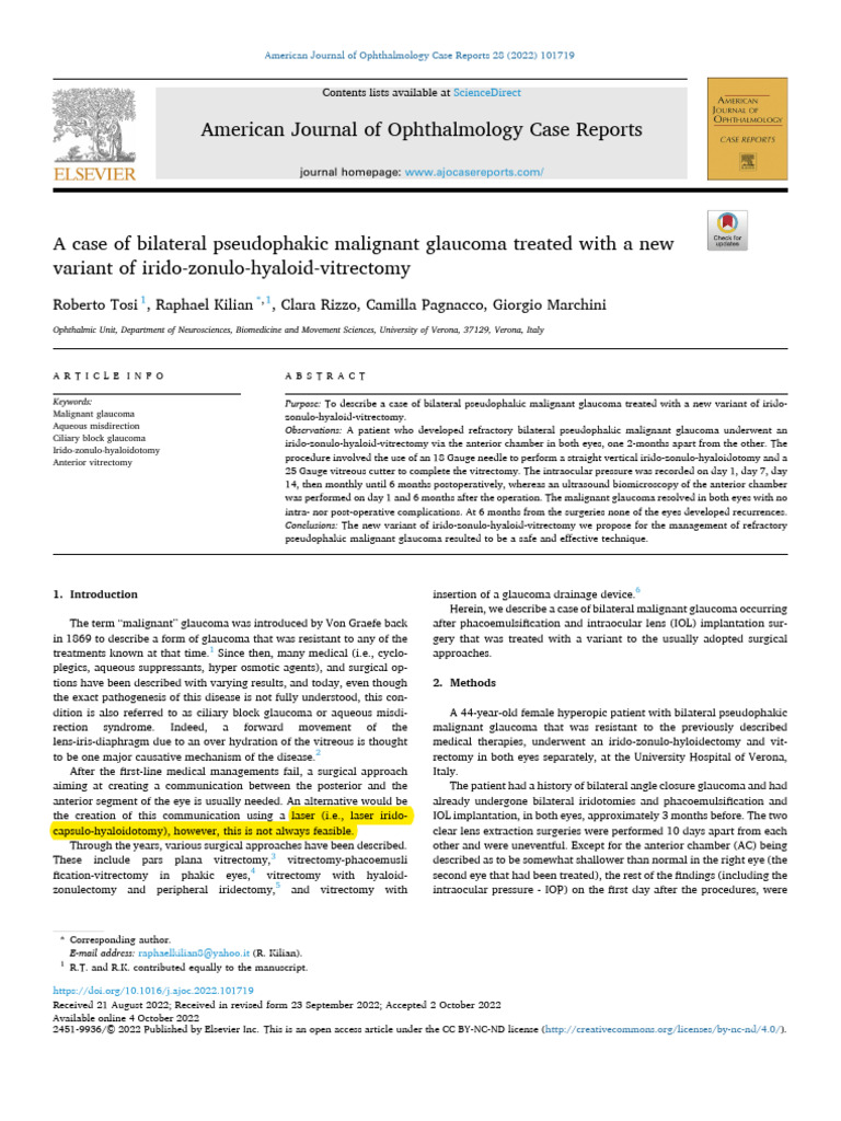Bilateral Malignant Glaucoma Surgery Case | PDF | Glaucoma | Medical ...